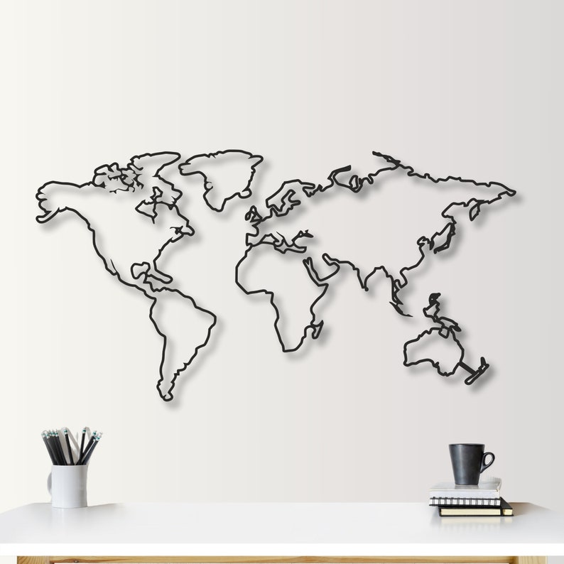 Mapa Mundi em Metal para Parede: Decoração Moderna com Linhas Lineares ...