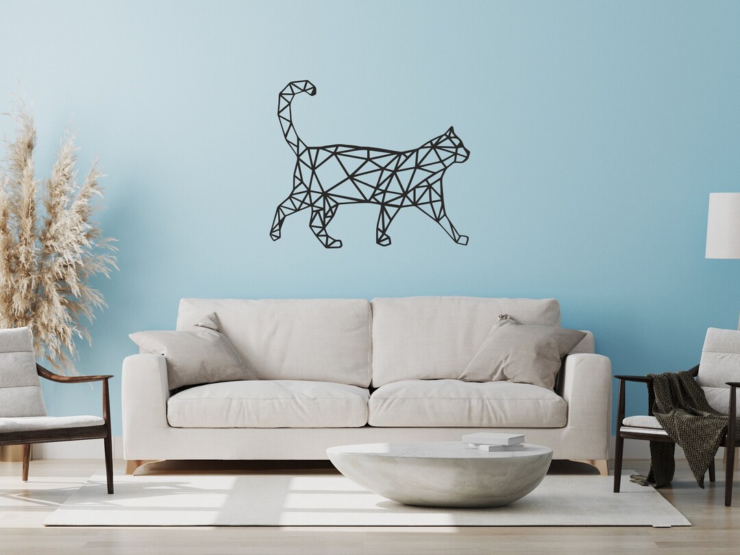 Metal Wall Art, Cat Wall Decor, Geometric Cat Decor, Wall Hanging ...
