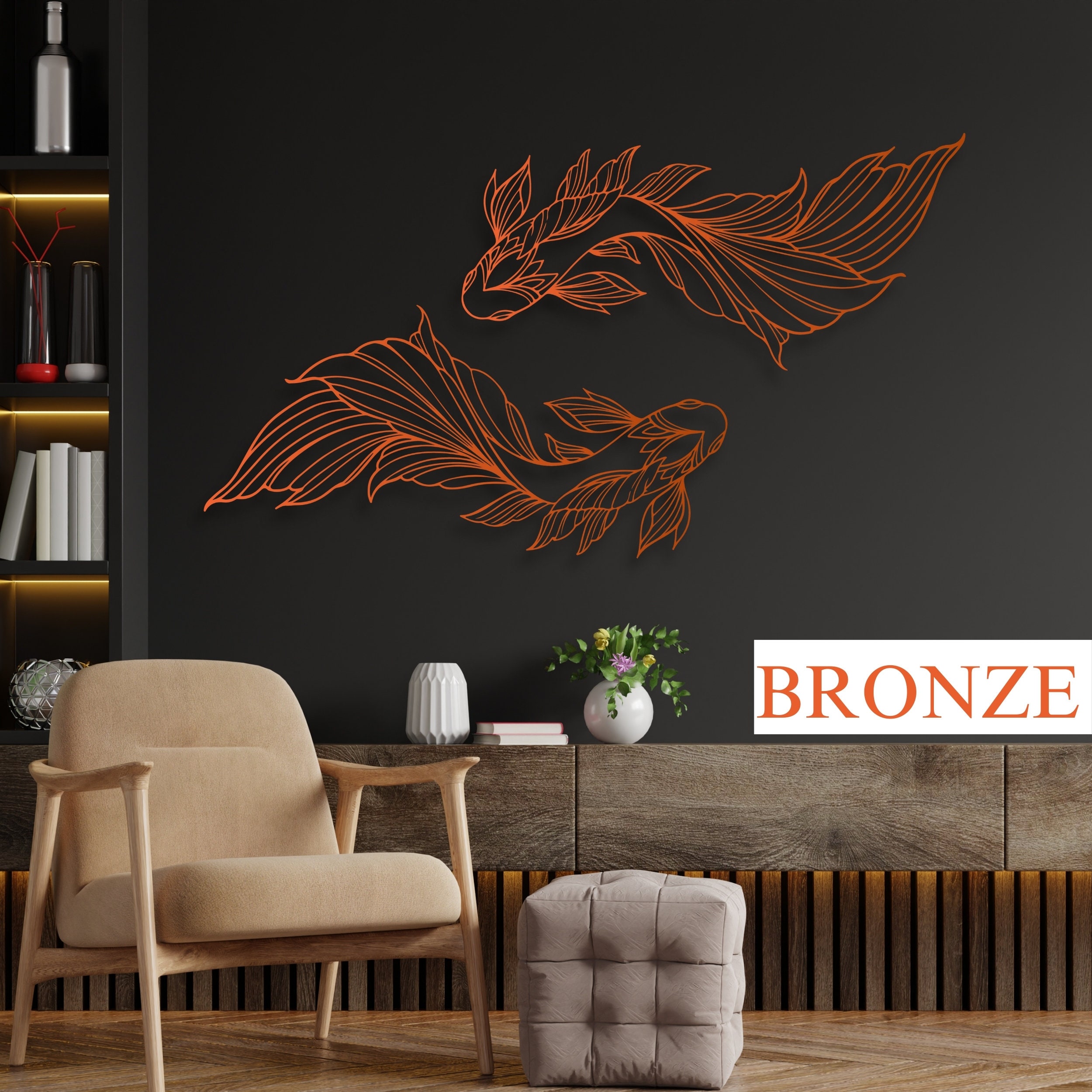 Graceful Koi Metal Sculpture, Stunning Koi Fish Metal Wall Art, Sleek ...