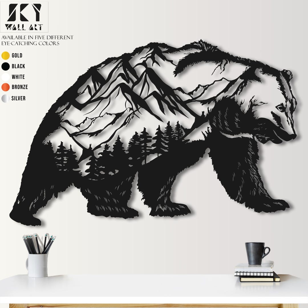 Metal Bear Wall Art for Living Room, Large Metal Bear Wall Sculpture ...