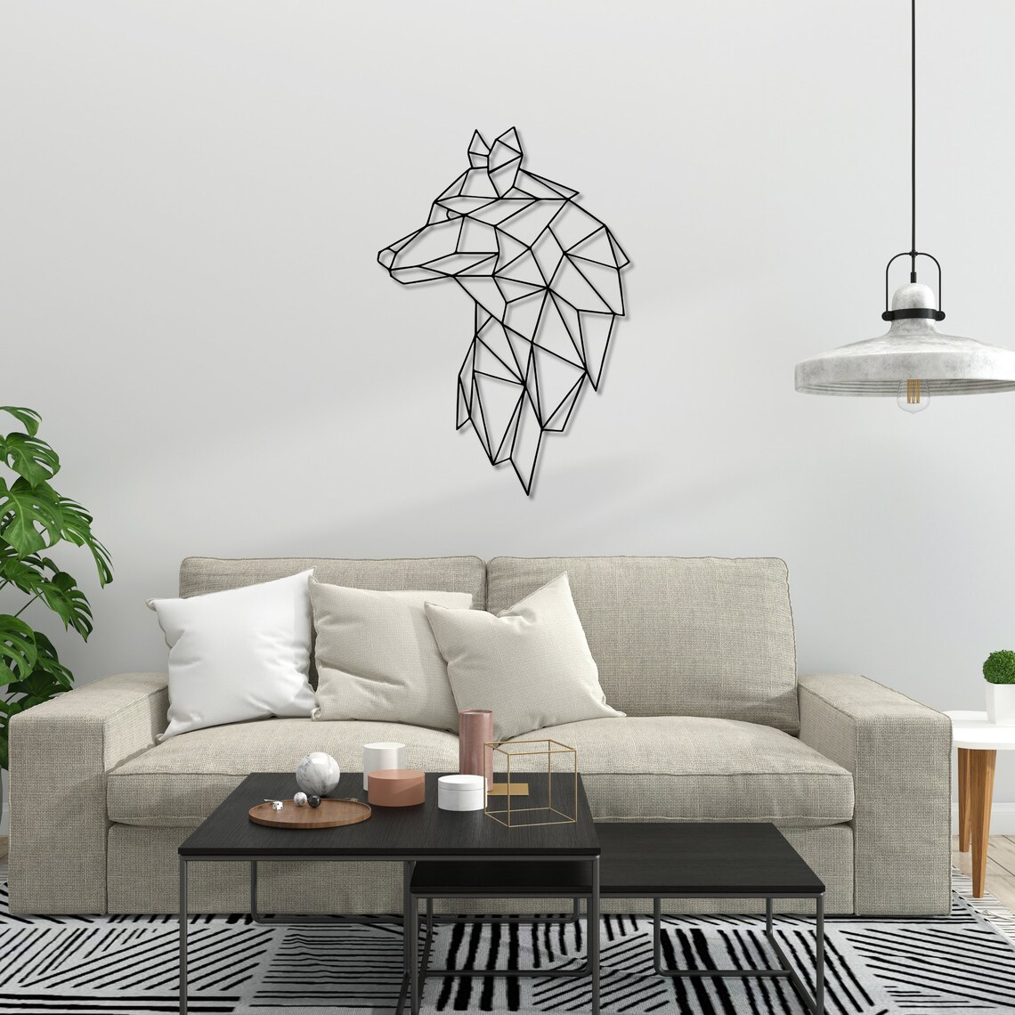 Geometric Wolf Head Metal Wall Sculpture Modern Geometric - Etsy