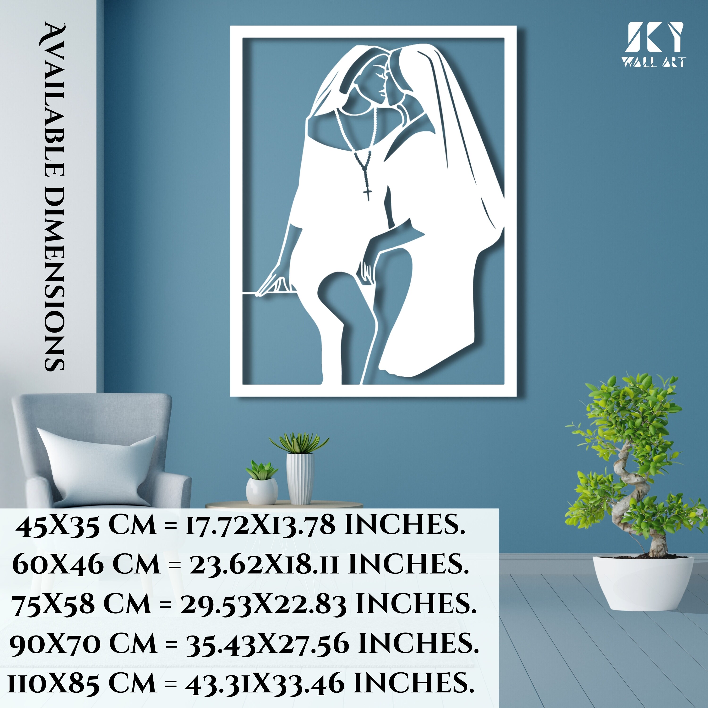 Kissing Nuns Metal Wall Art: Sacred Embrace Sculpture, Modern Abstract ...