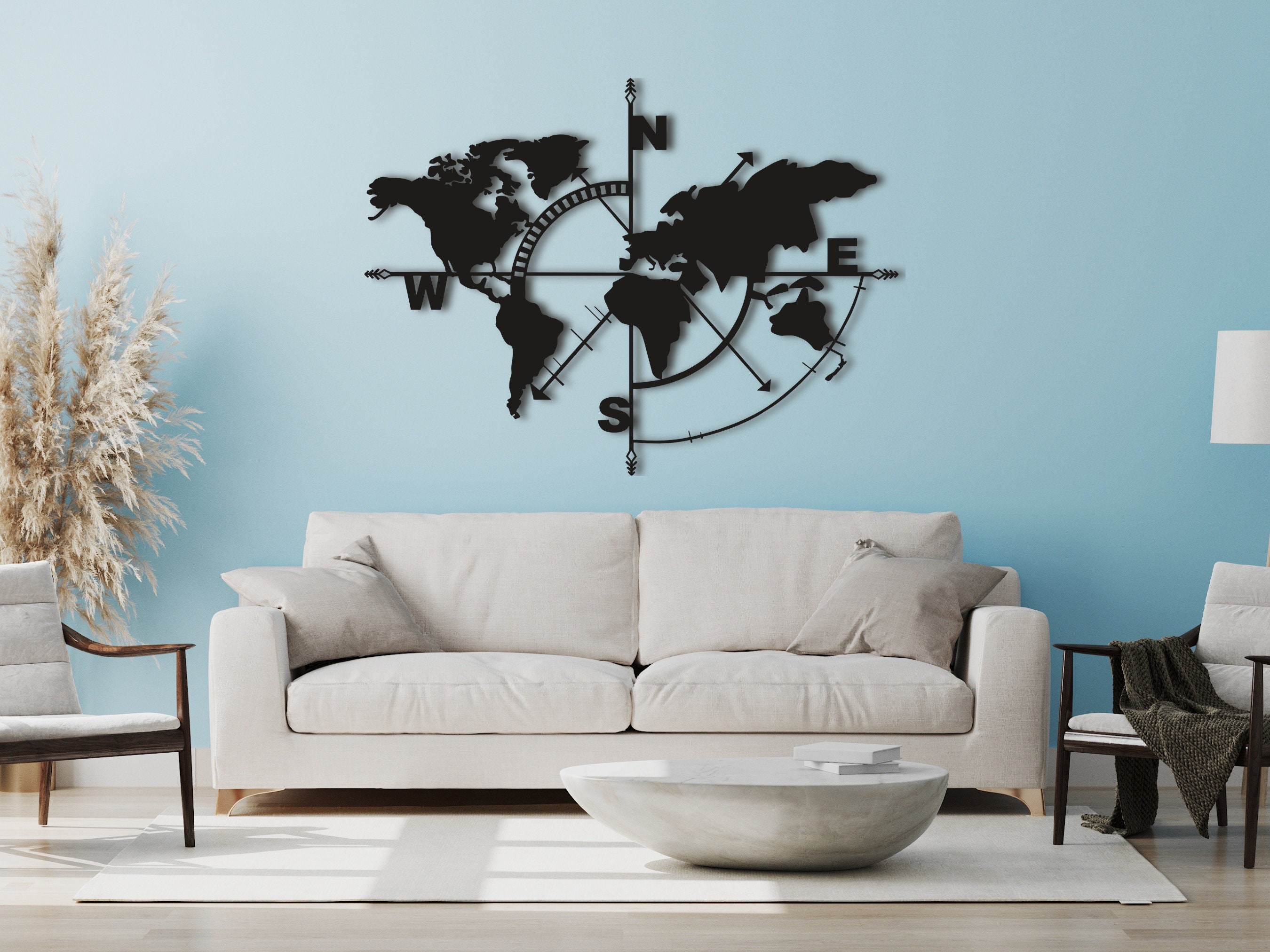 Metal Map Wall Decor World Map Compass Continent Metal World - Etsy