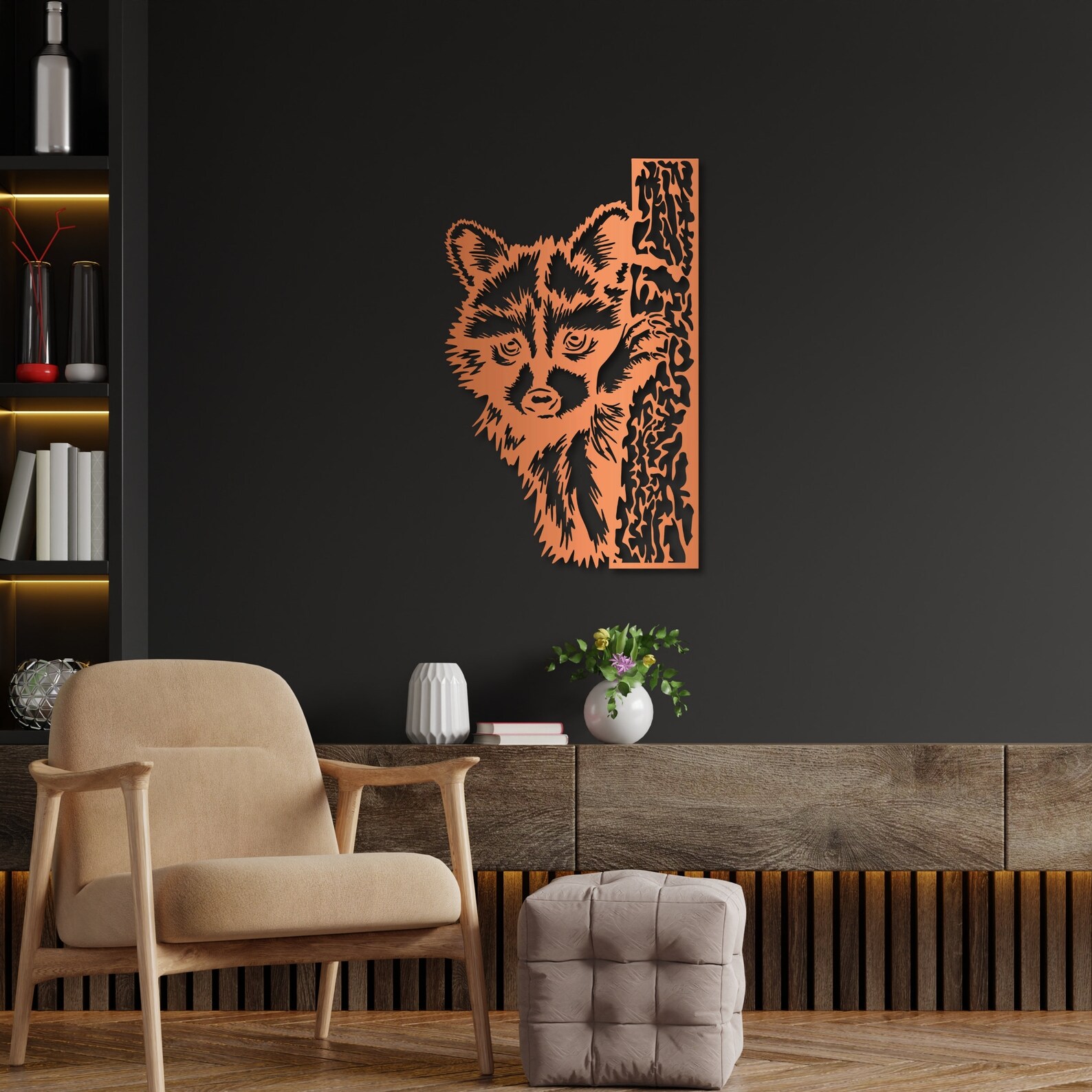 Raccoon Metal Wall Art, Raccoon Wall Decor, Bedroom Decoration ...