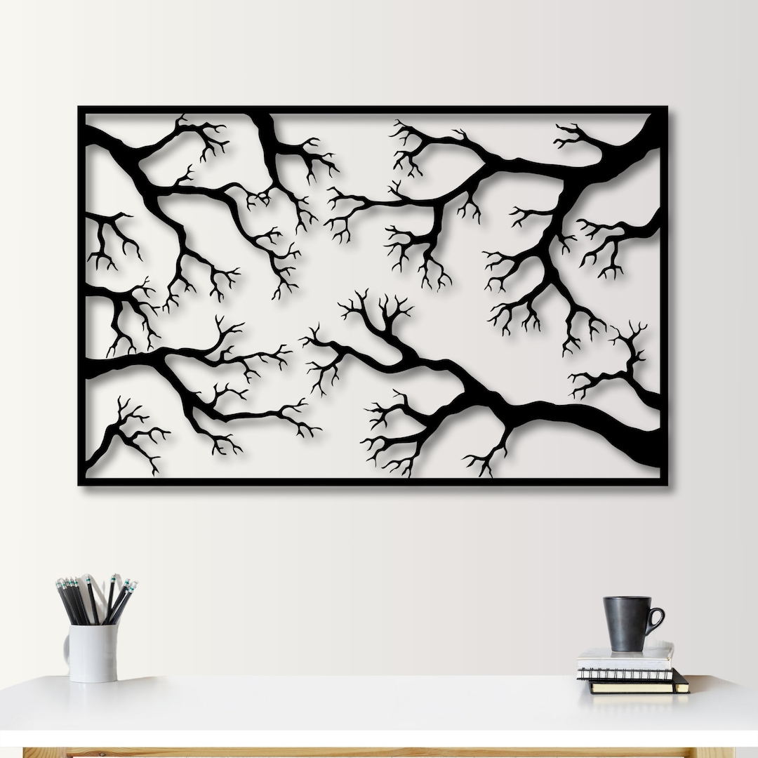 Dry Tree Sculpture, Metalwork Tree Silhouette Framed Art, Botanical ...