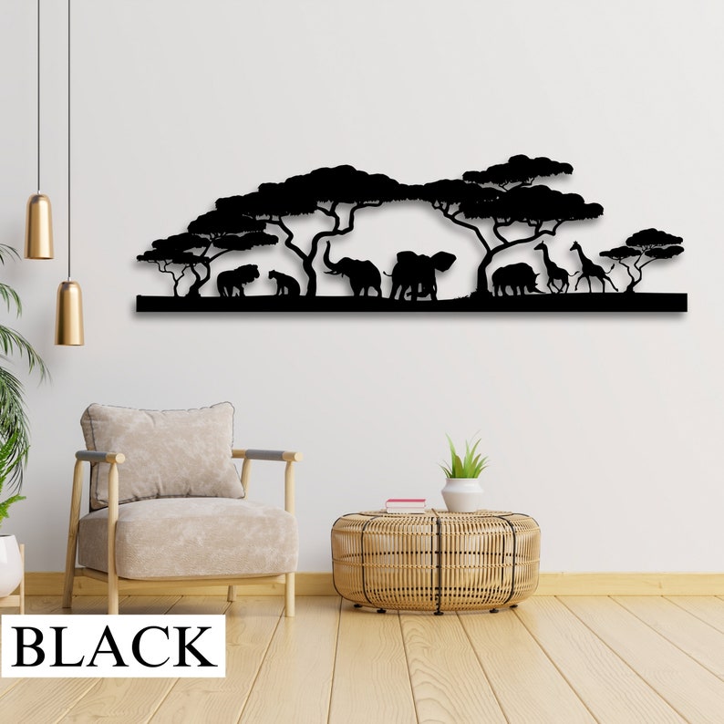 African Safari Landscape Metal Wall Art, African Animals Wall Art ...