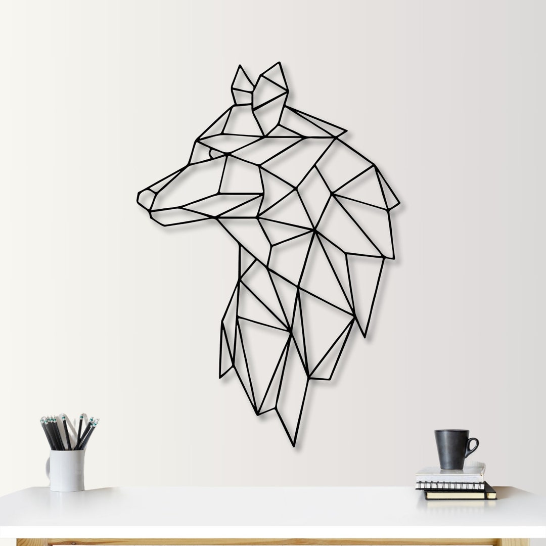 Geometric Wolf Head Metal Wall Sculpture, Modern Geometric Wolf Art ...