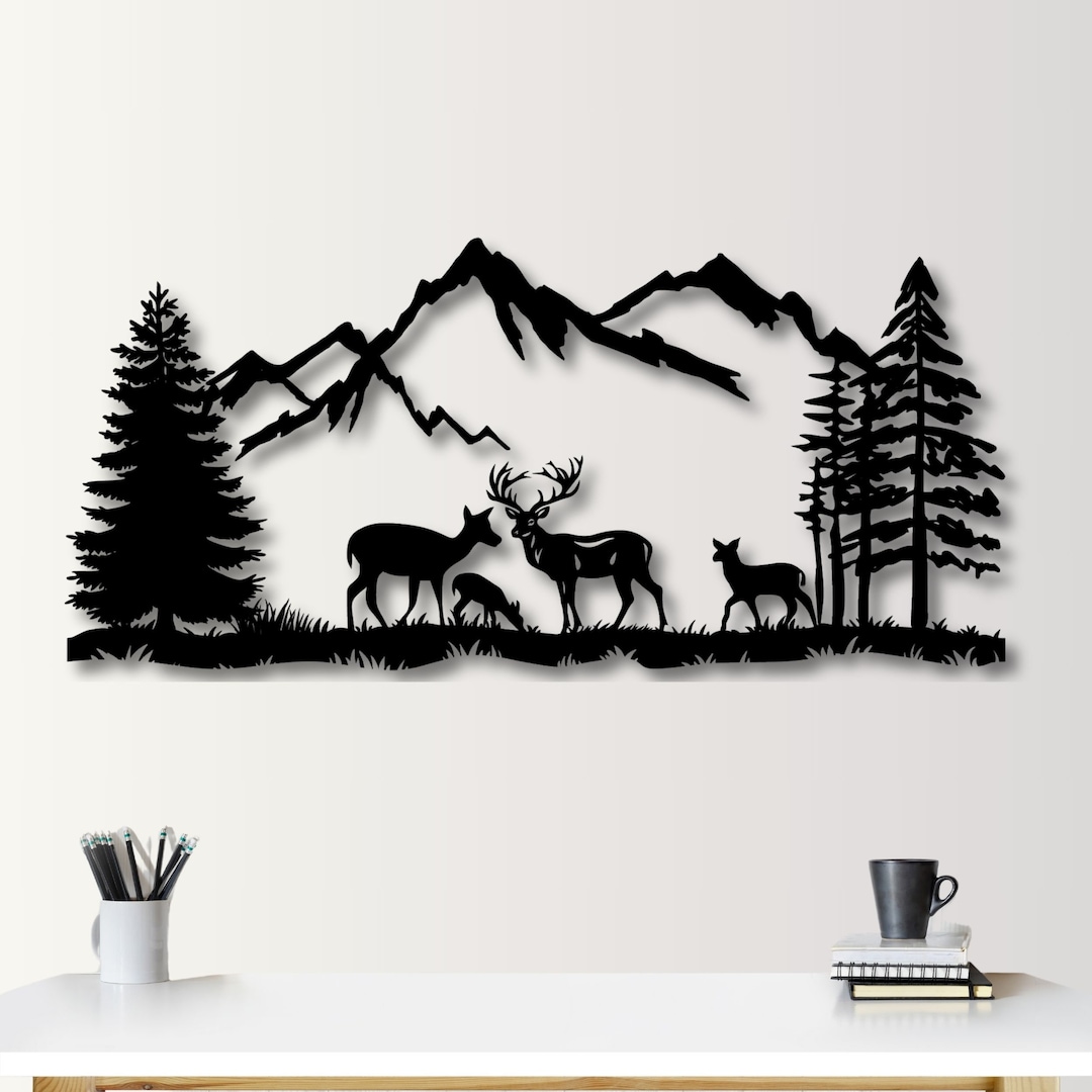 Graceful Deer Family Silhouette Metal Wall Art, Rustic Deer Herd Metal ...