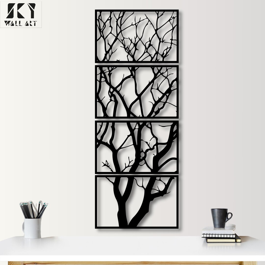 Window Shaped Branches Metalwall Decor, Abstract Tree Silhouette Panels ...