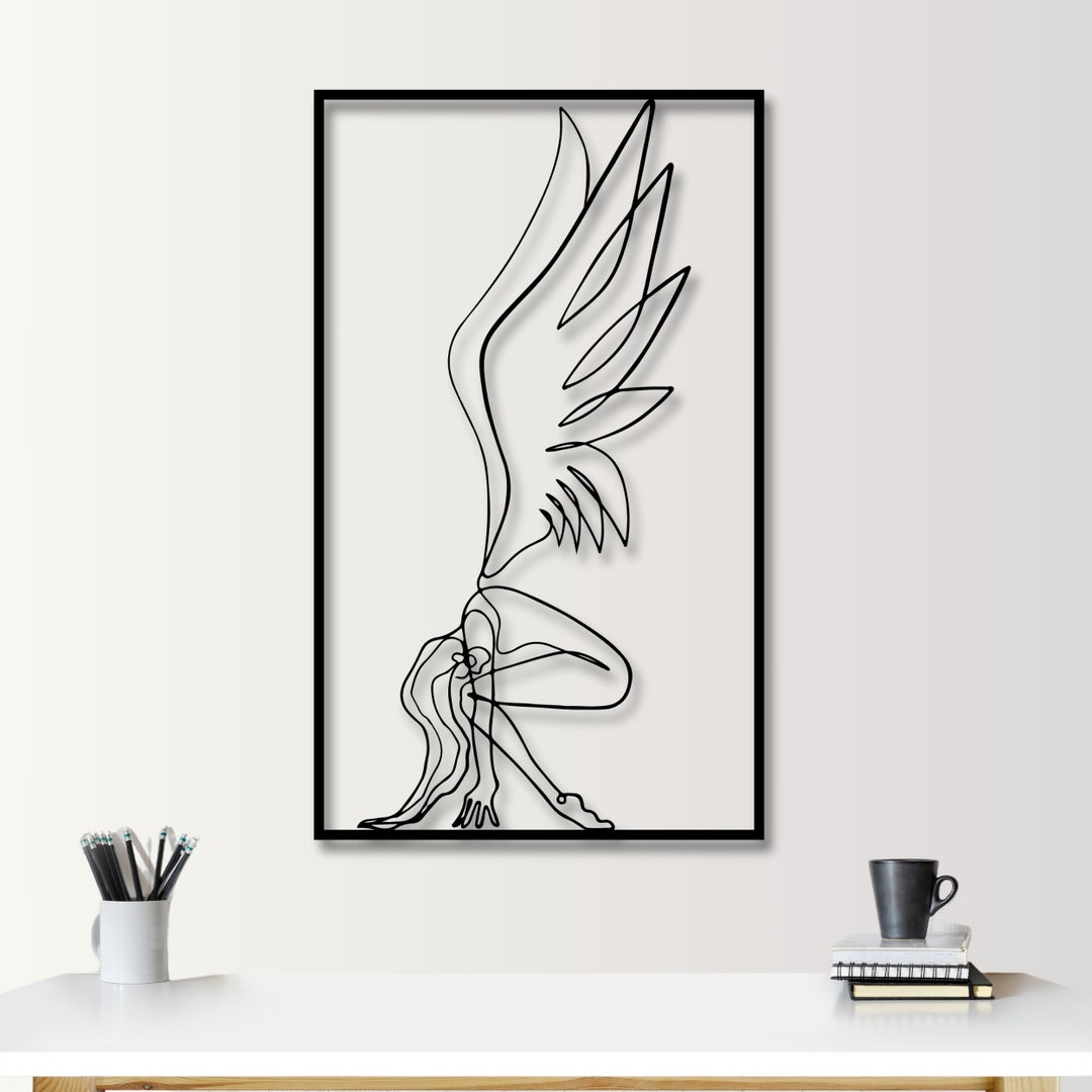 Modern Angel Line Metal Wall Art - Minimalist & Elegant,unique Line Art ...