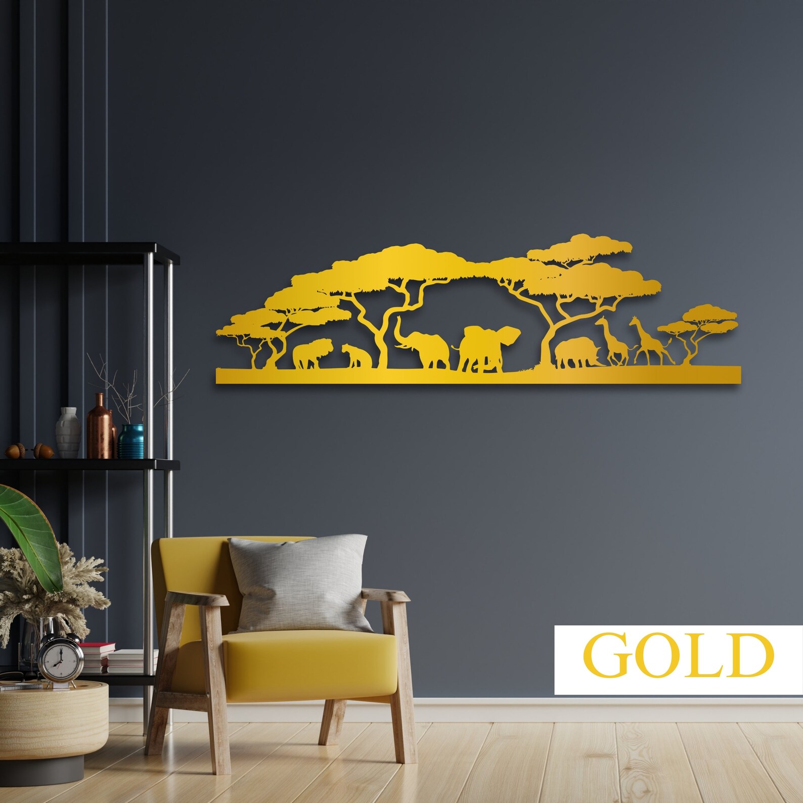 African Safari Landscape Metal Wall Art, African Animals Wall Art ...