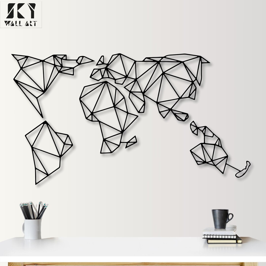 5 Piece GEO World Map Metal Wall Art, Modern World Map Decor, Modern ...
