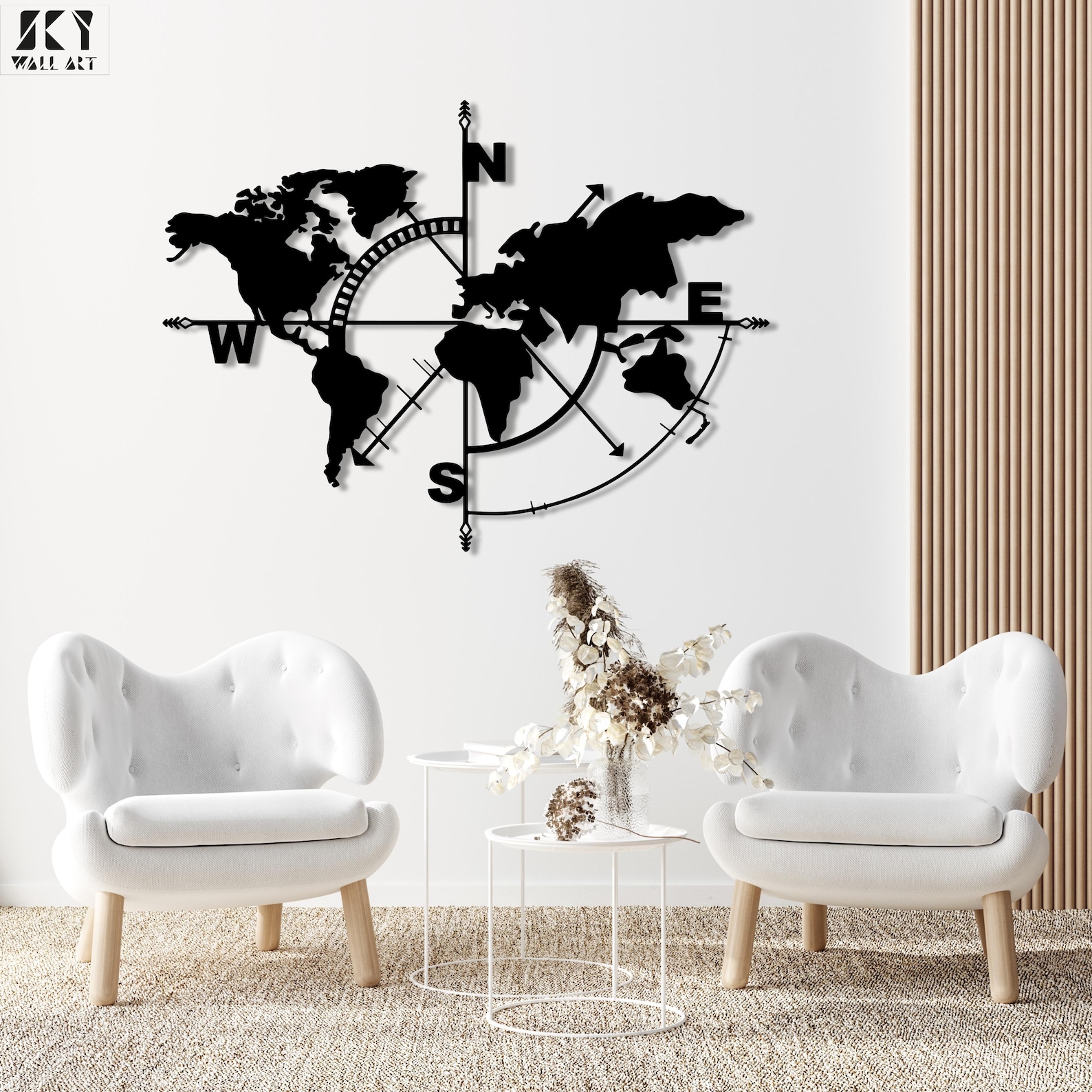 Metal World Map With Compass: Modern Travel Wall Art, Oversized Metal ...