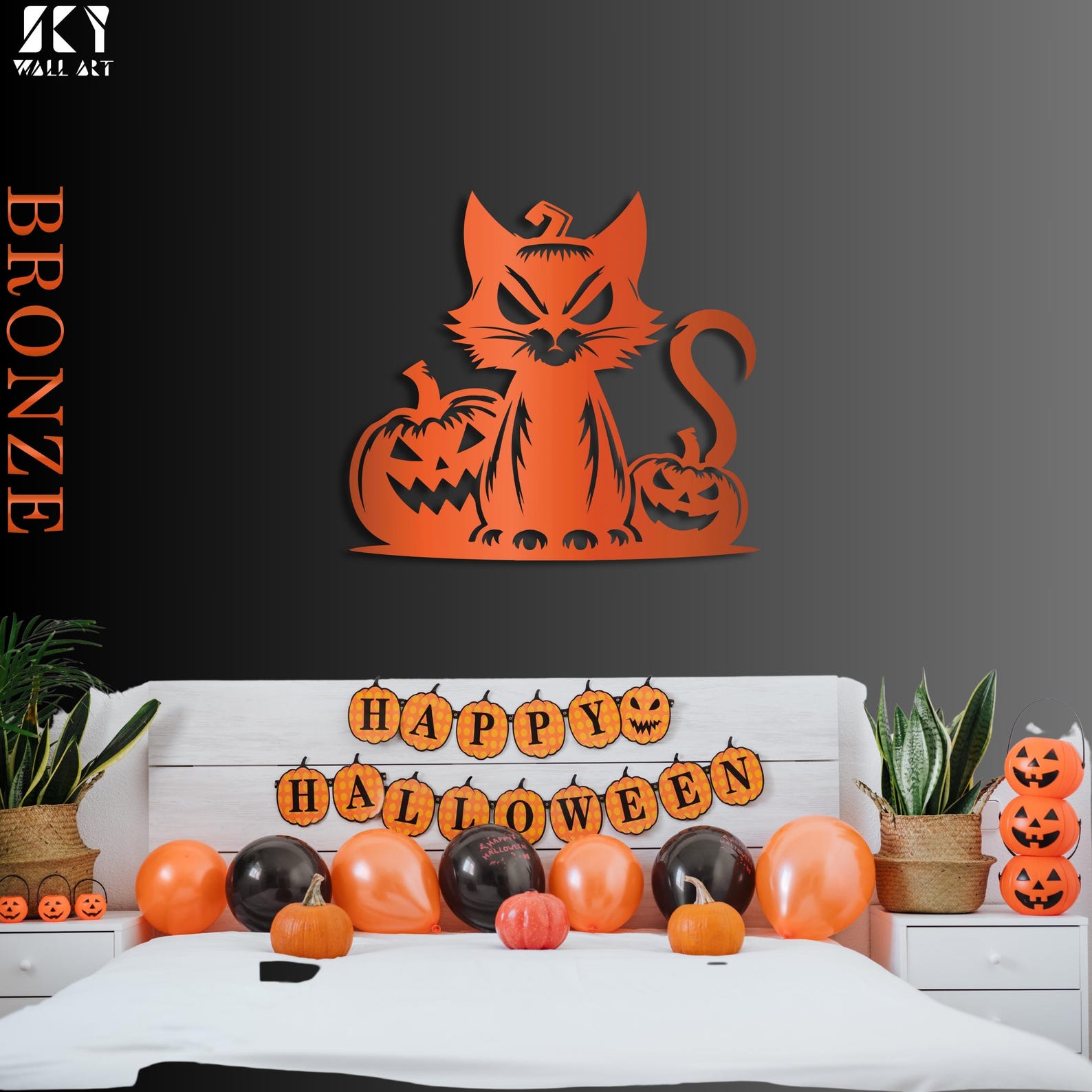 Halloween Pumpkin Metal Wall Art, Autumn Cat Wall Decor, Pumpkin Cat ...