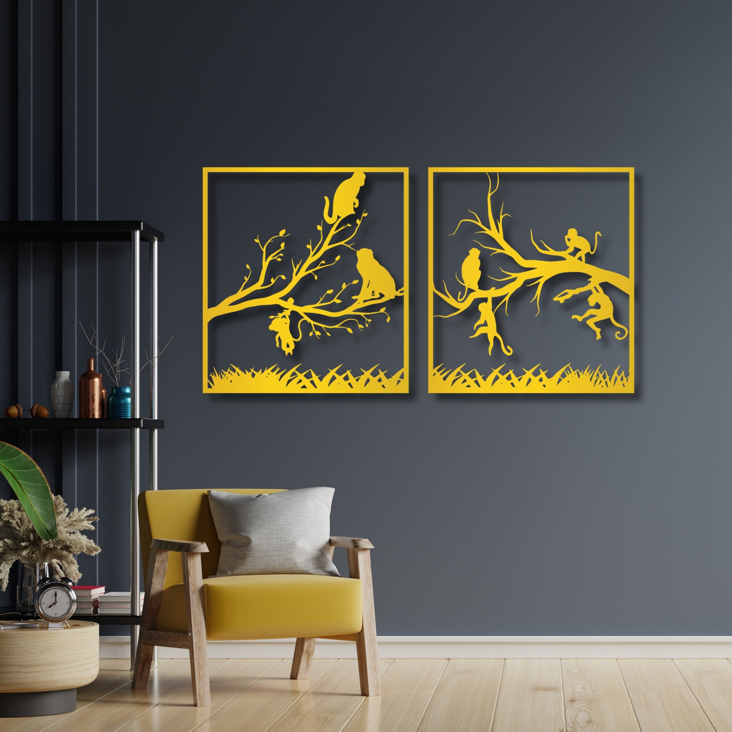 Monkey Metal Wall Art: Monkeys on Tree Sculpture - Etsy