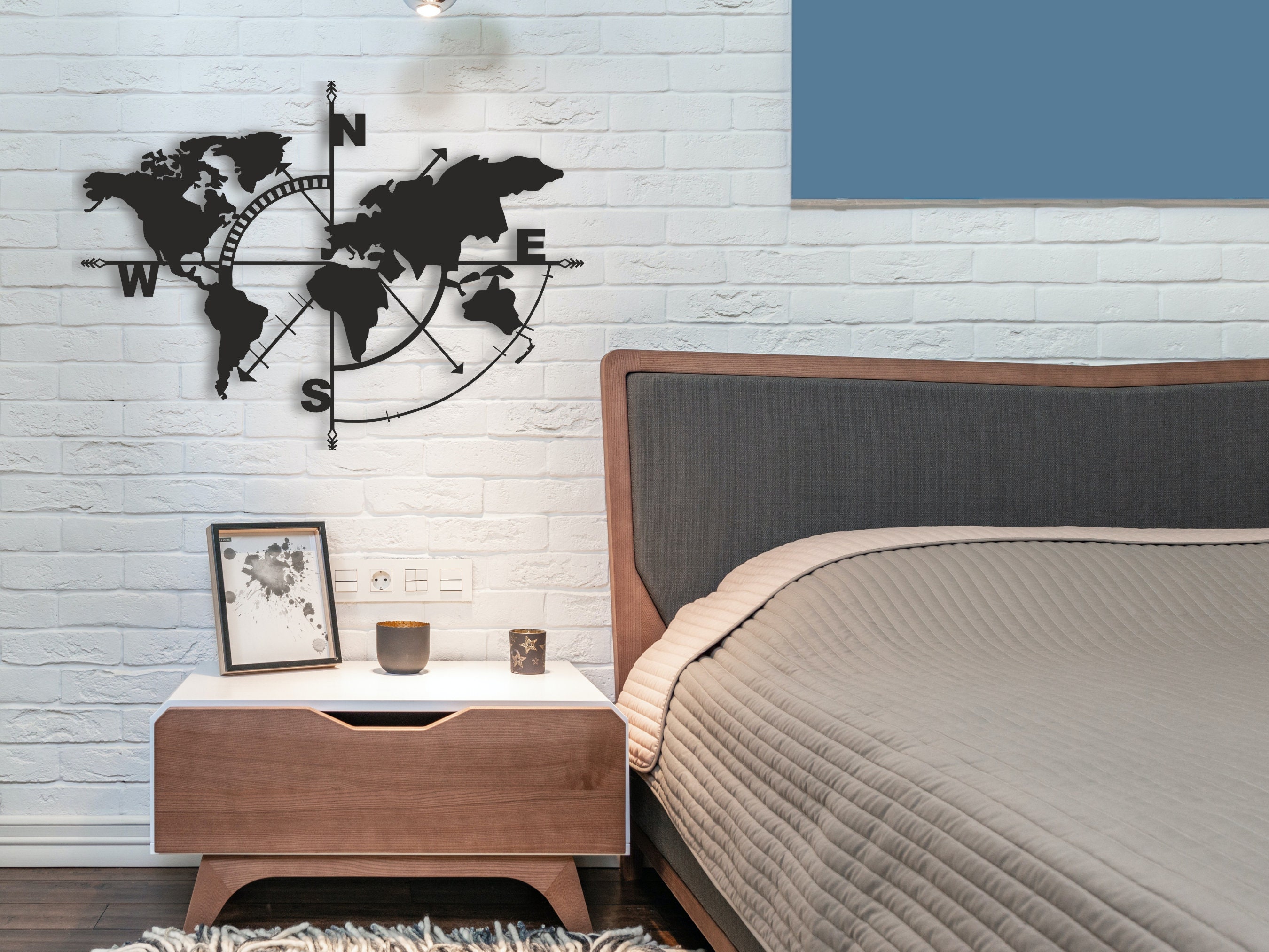 Metal Map Wall Decor World Map Compass Continent Metal World - Etsy