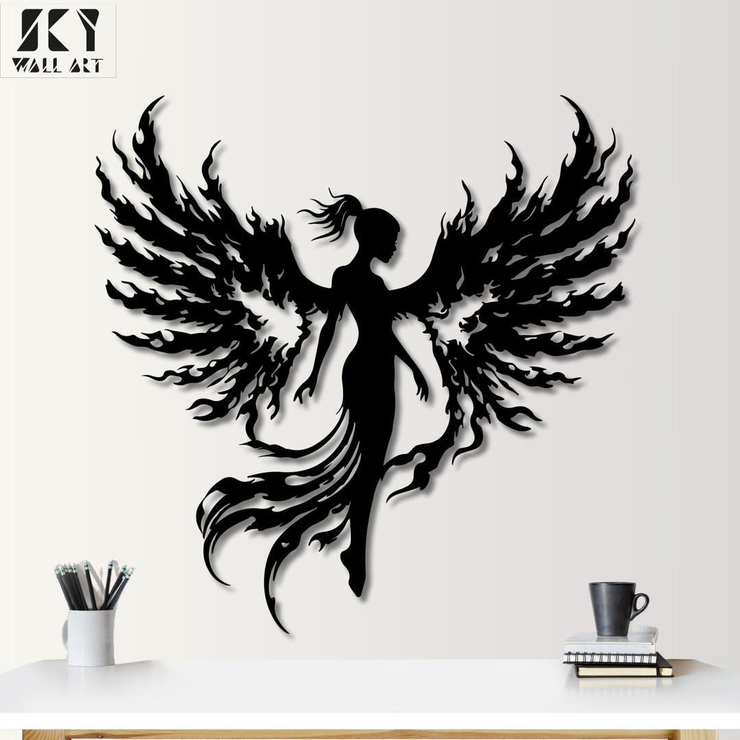 Black Angel Metal Wall Art, Minimalist Angel Wall Decor for Bedroom and ...