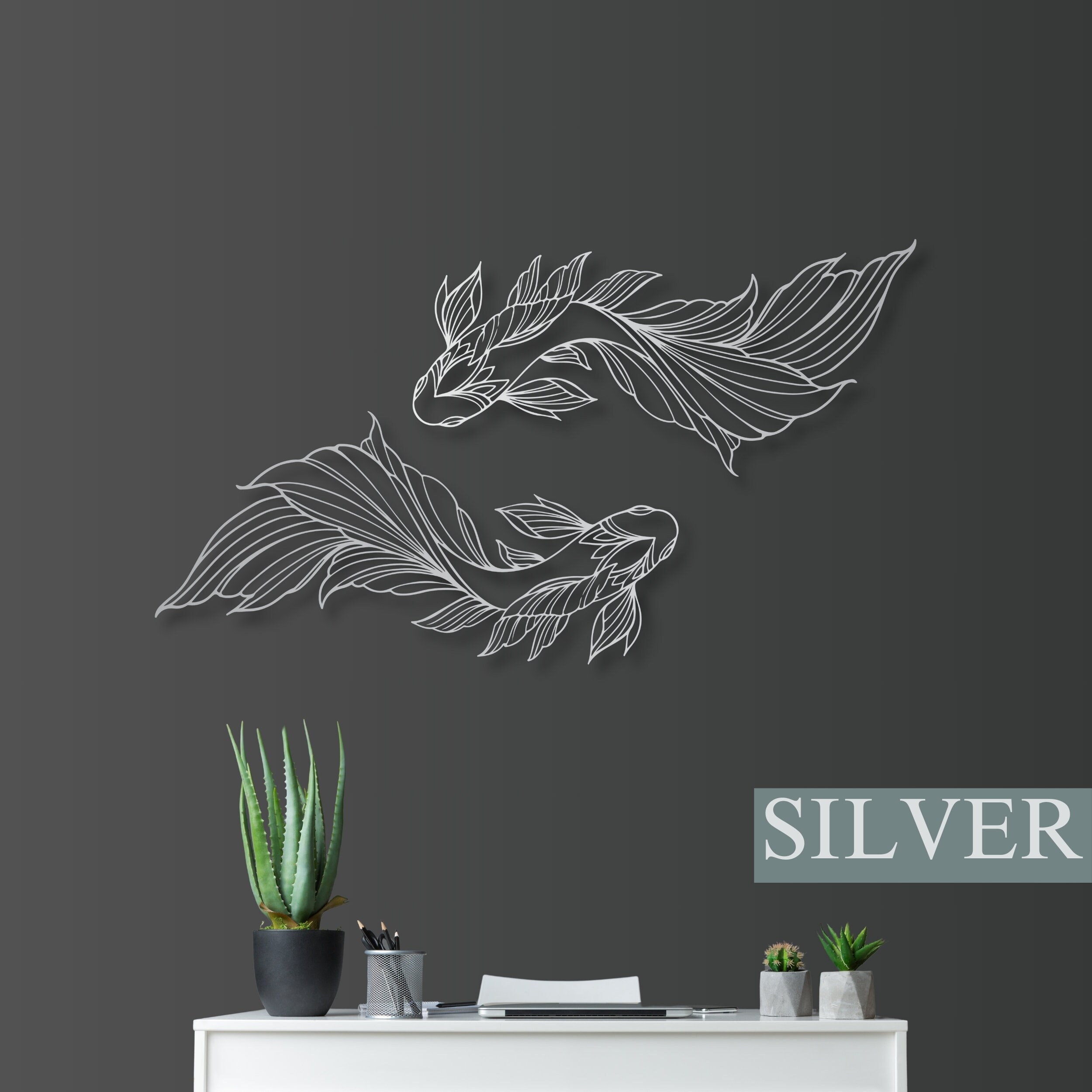 Graceful Koi Metal Sculpture, Stunning Koi Fish Metal Wall Art, Sleek ...