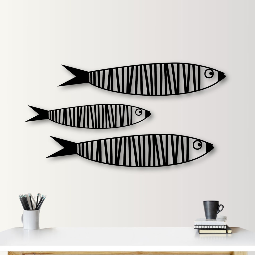 3D Metal Fish Wall Art Set, Modern Geometric Fish Wall Decor, Set the ...