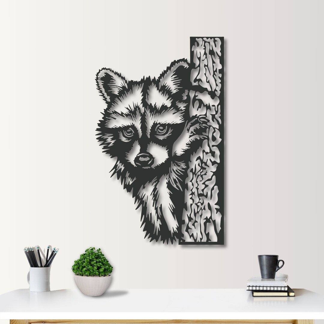 Raccoon Metal Wall Art, Raccoon Wall Decor, Bedroom Decoration ...