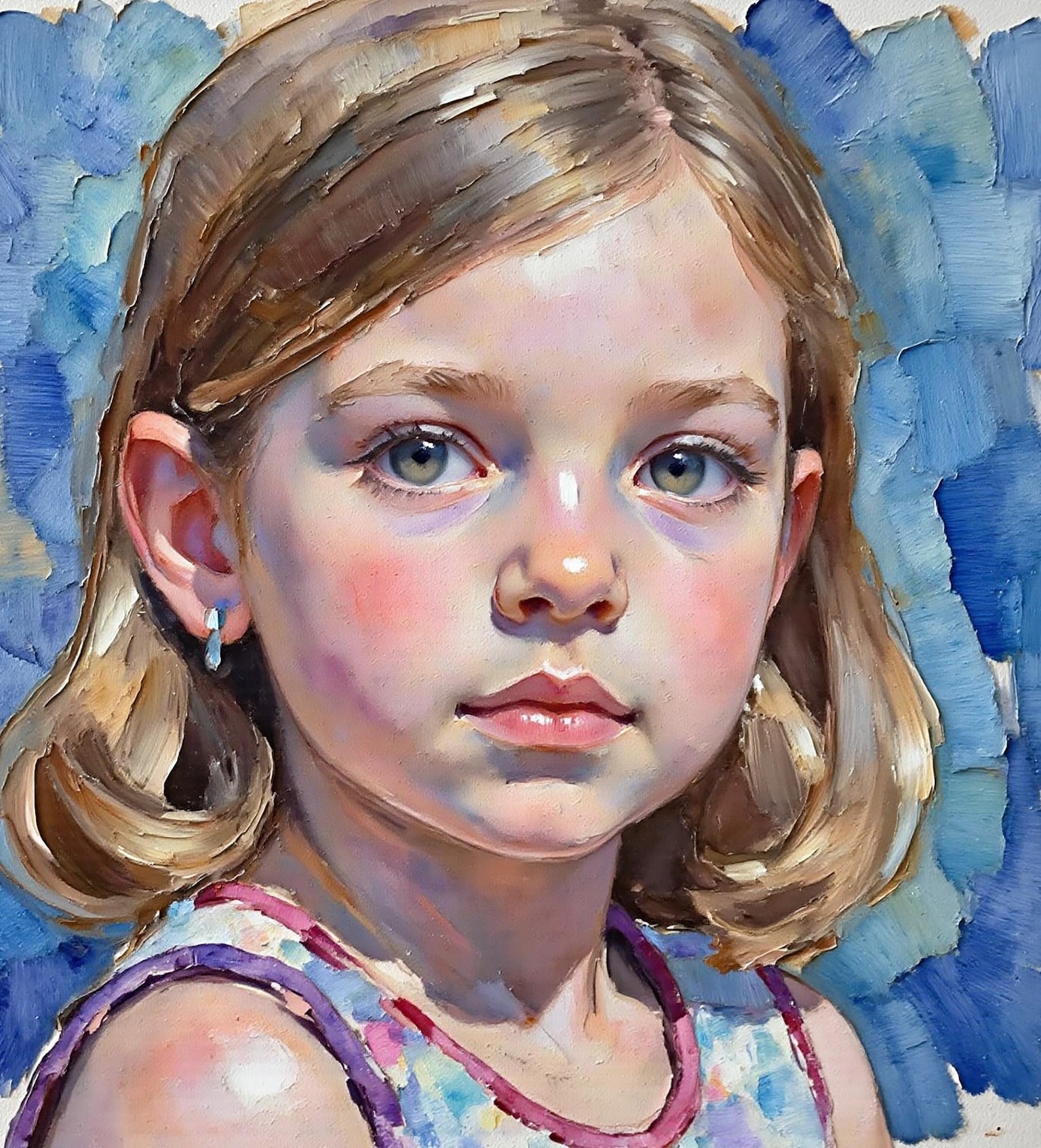 Customized Oil Portrait of a Beautiful Little Girl, a Gift for Parents ...