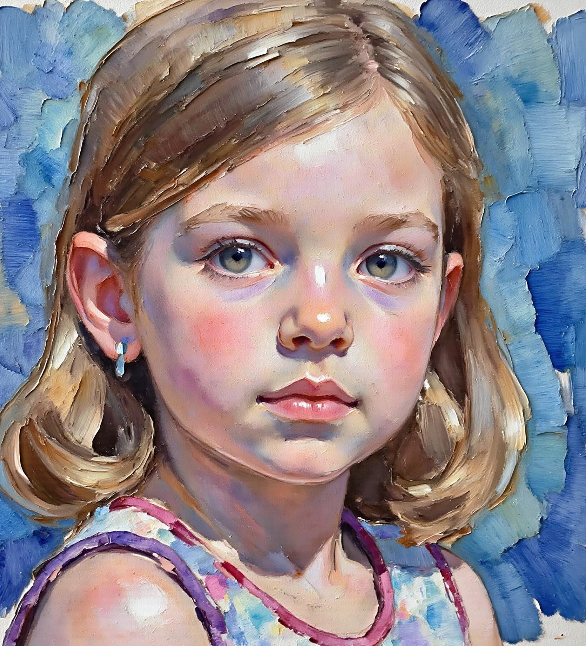 Customized Oil Portrait of a Beautiful Little Girl, a Gift for Parents ...