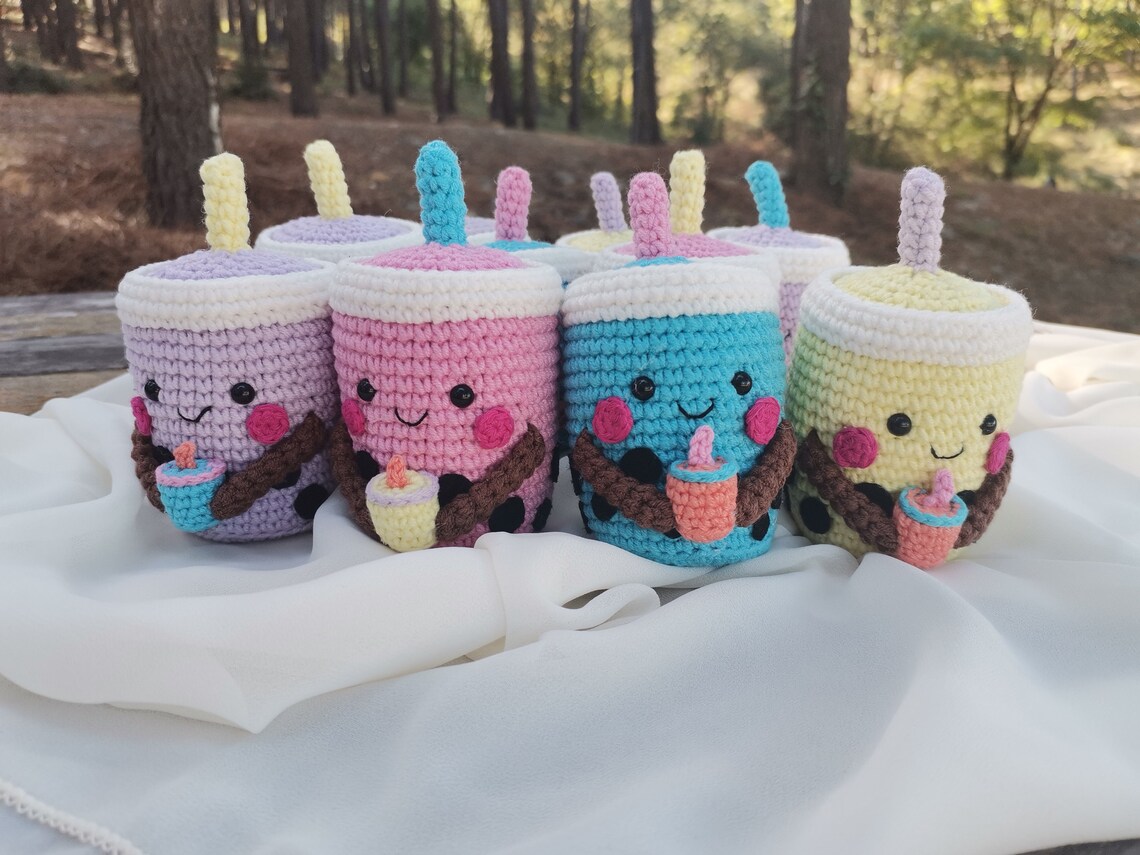 Boba Catboba Keychainboba Cupcrochet Keychainamigurumi - Etsy