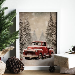 Vintage Christmas Truck Printable Wall Art Design, Christmas Wall Art ...