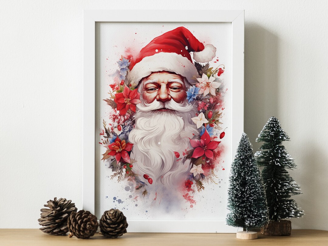 Santa Claus Floral Printable Wall Art Design, Christmas Wall Art, Home ...