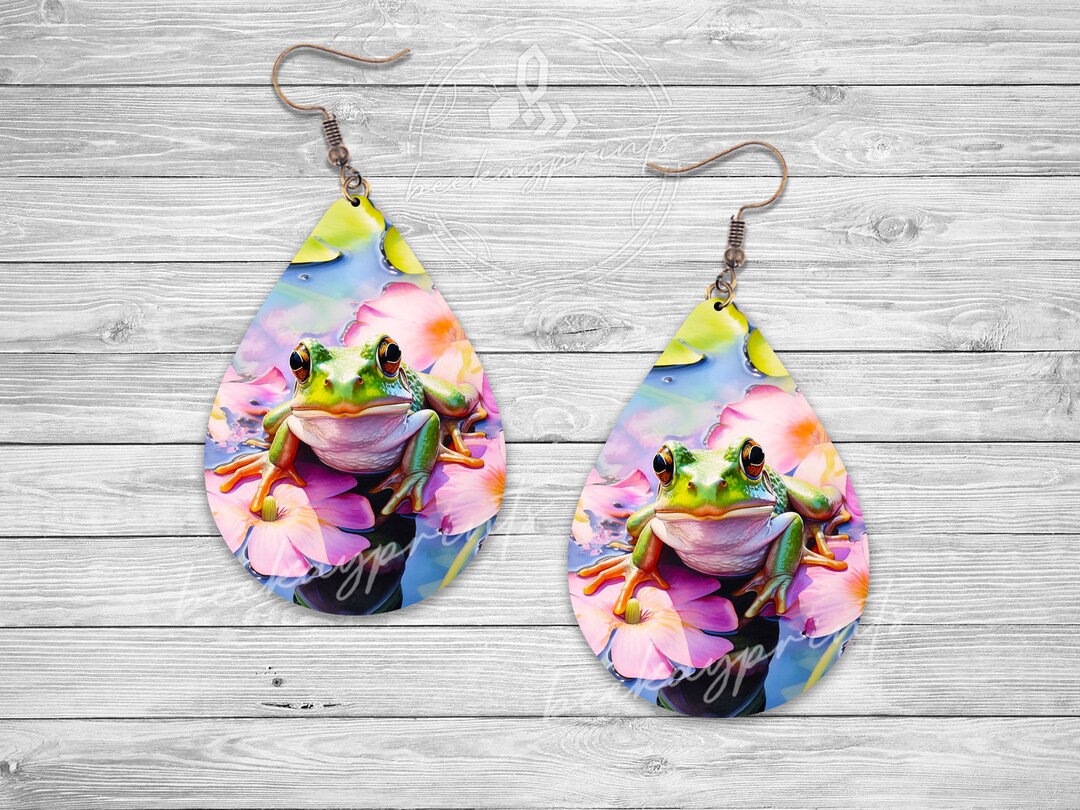 Frog and Lily Pads Earring, Sublimation Earring Designs Template ...
