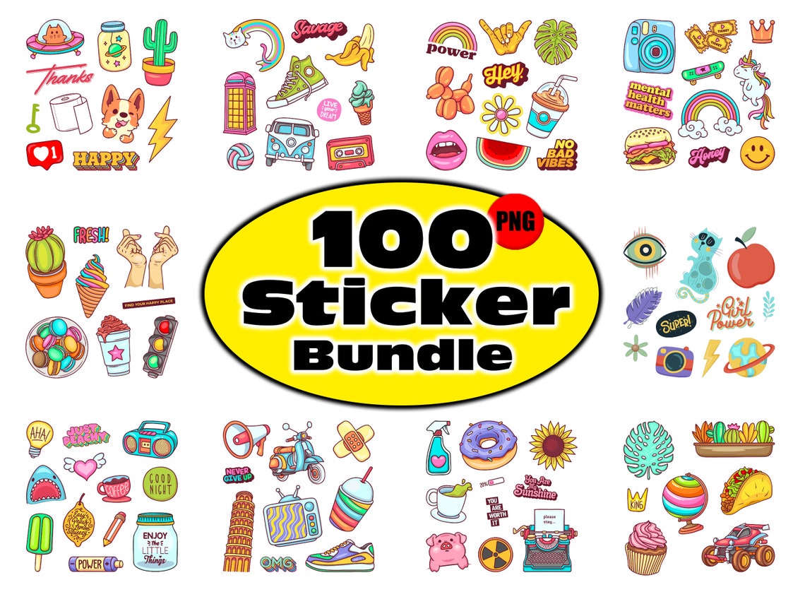 100 Design Stickers Bundle Vector Art Variety for Cricut - Etsy