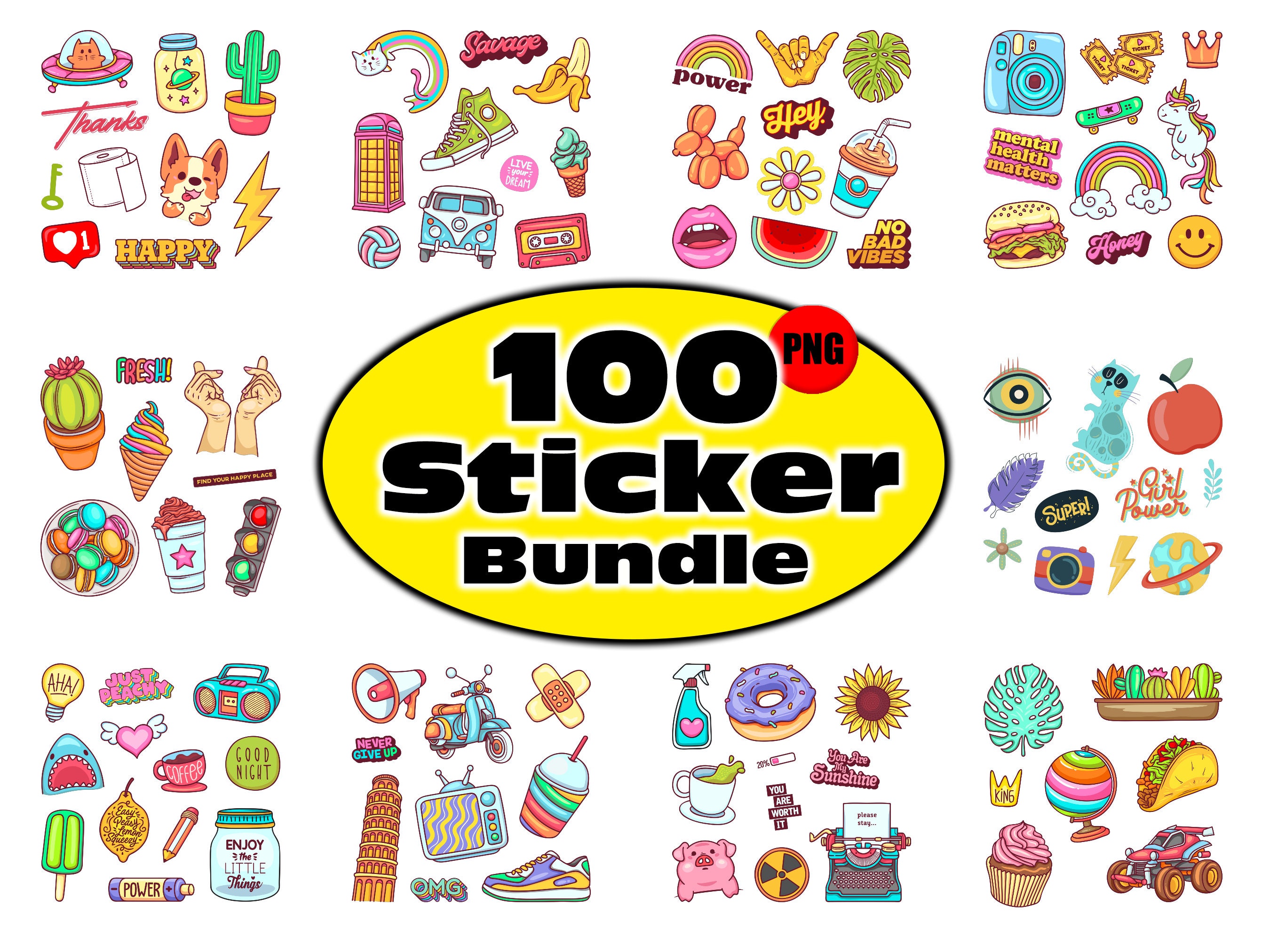100 Design Stickers Bundle Vector Art Variety for Cricut - Etsy