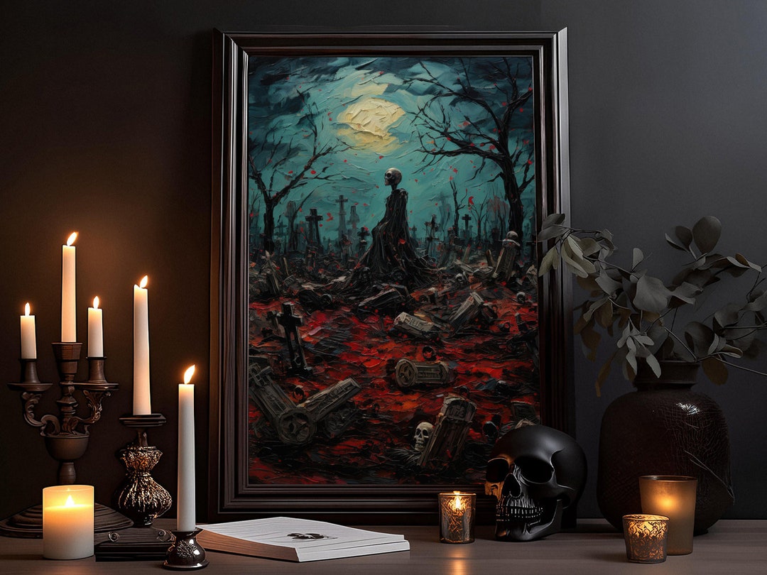 Red Cemetery Printable Poster: Halloween Wall Art (digital Download) - Etsy