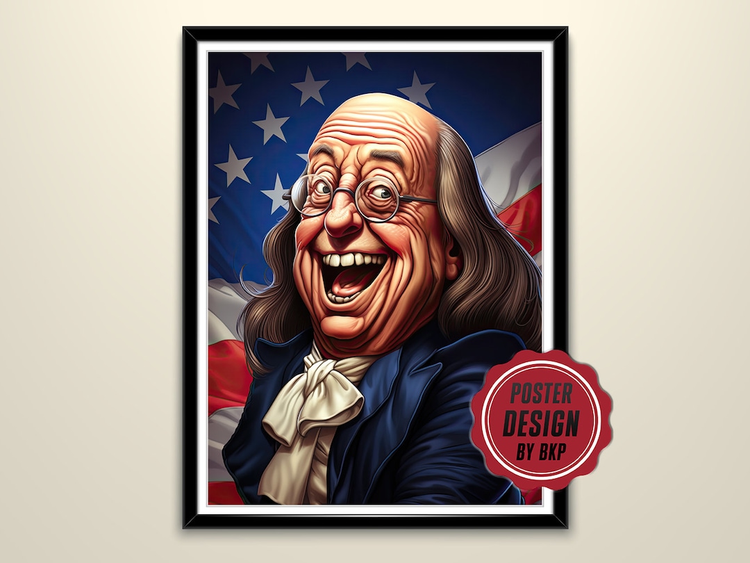 Benjamin Franklin Caricature Poster: Funny Printable Wall Art (digital ...