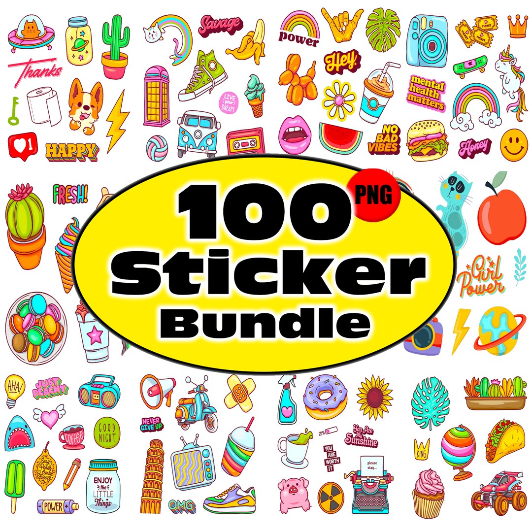 100 Design Stickers Bundle Vector Art | Variety | for Cricut ...