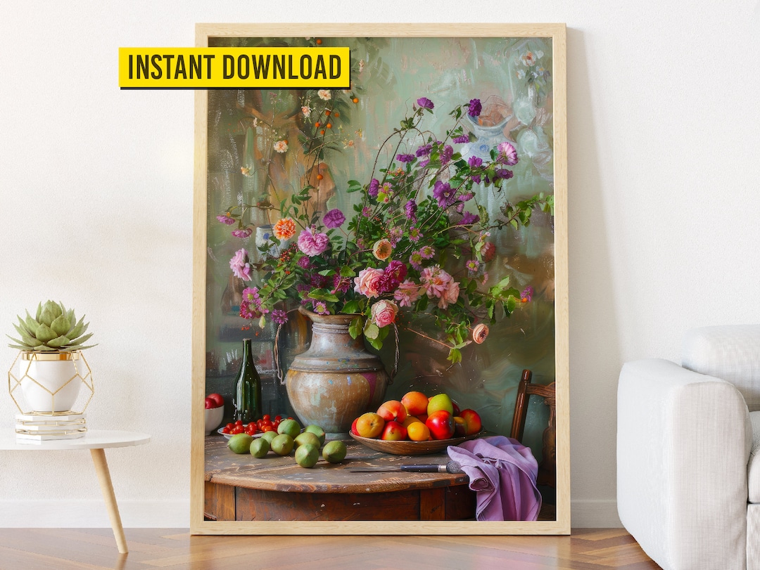Dining Table Still Life Art Print: Flowers and Fruit (digital Download ...