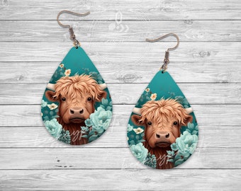 Pink Highland Cow Earring, Sublimation Earring Designs Template ...