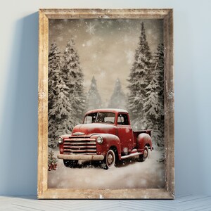 Vintage Christmas Truck Printable Wall Art Design, Christmas Wall Art ...