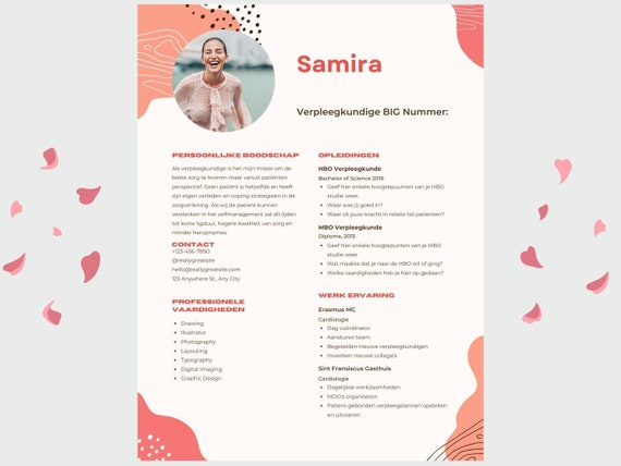 CV Template Samira Voor MBO En HBO Verpleegkundigen - Etsy