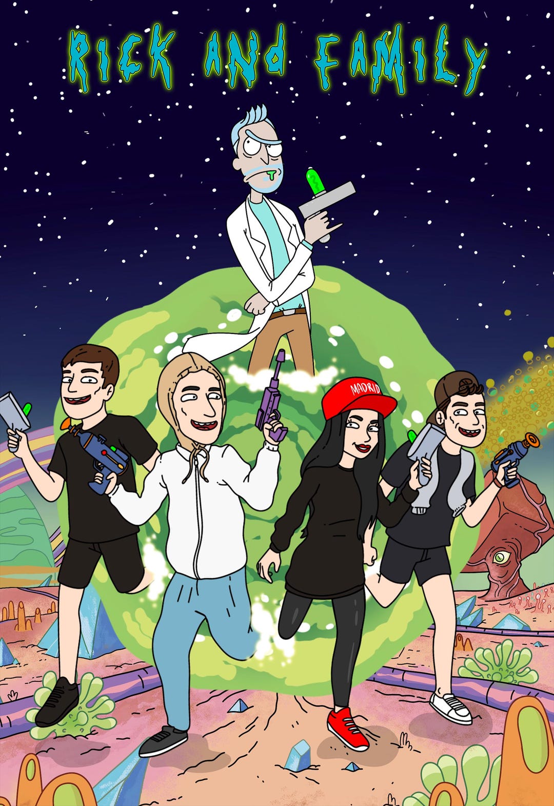 Custom Cartoon Portrait in Rick Style, Couple & Family Illustration ...