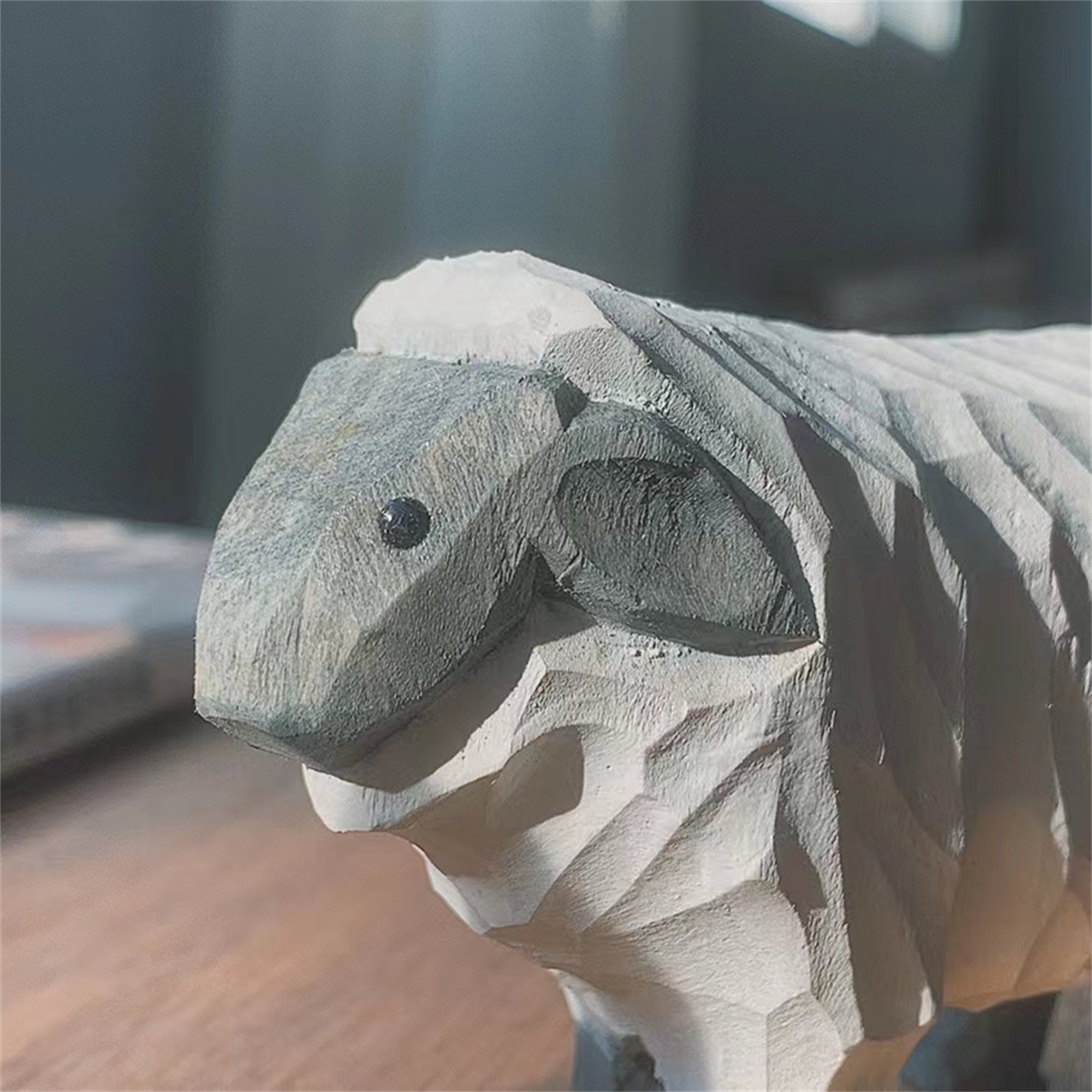 Handmade Wood Carving Sheep, Cute Wood Sheep Sculpture, White Sheep ...