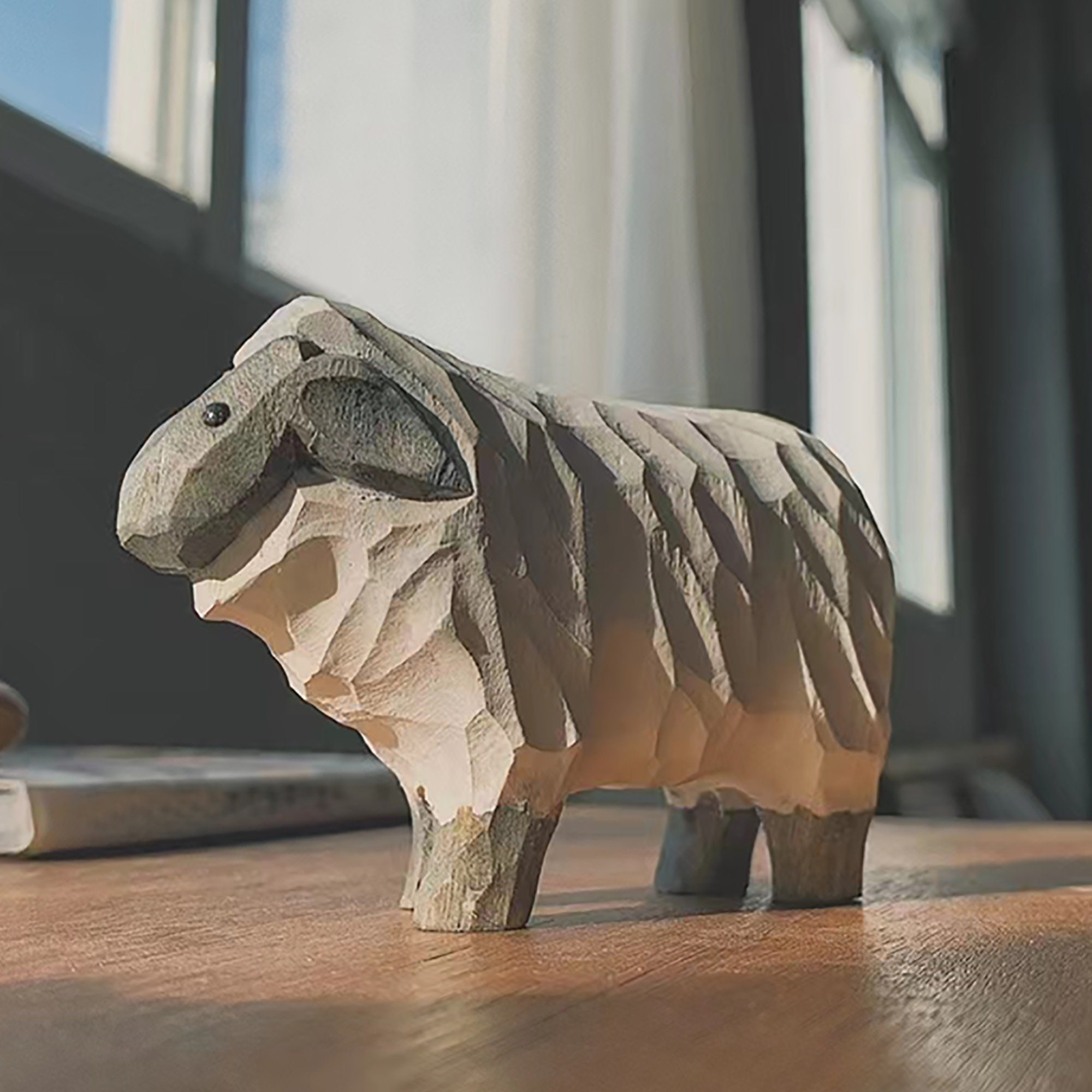 Handmade Wood Carving Sheep, Cute Wood Sheep Sculpture, White Sheep ...