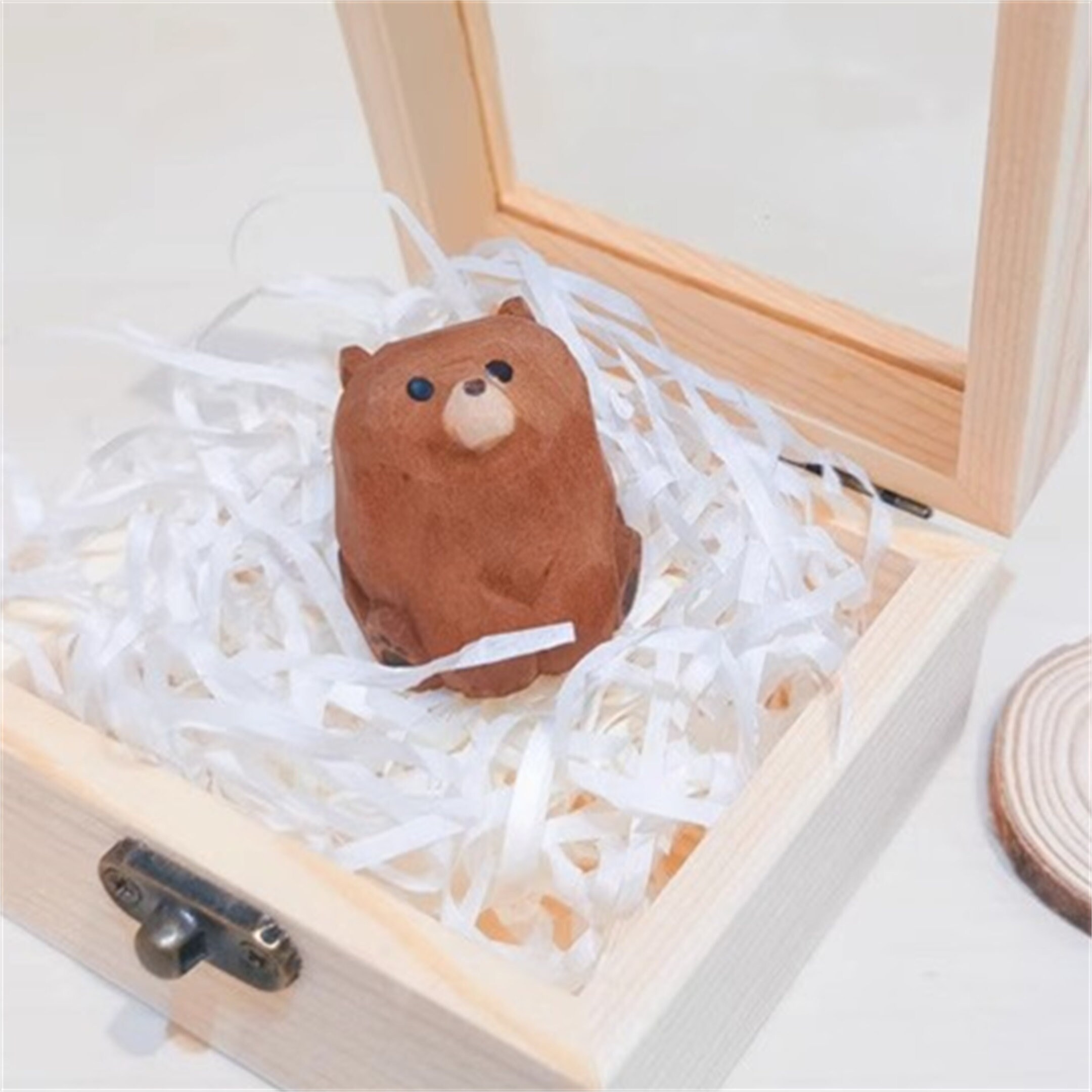 Handmade Cute Brown Bear Wood Carving, Biological Wooden Animal ...