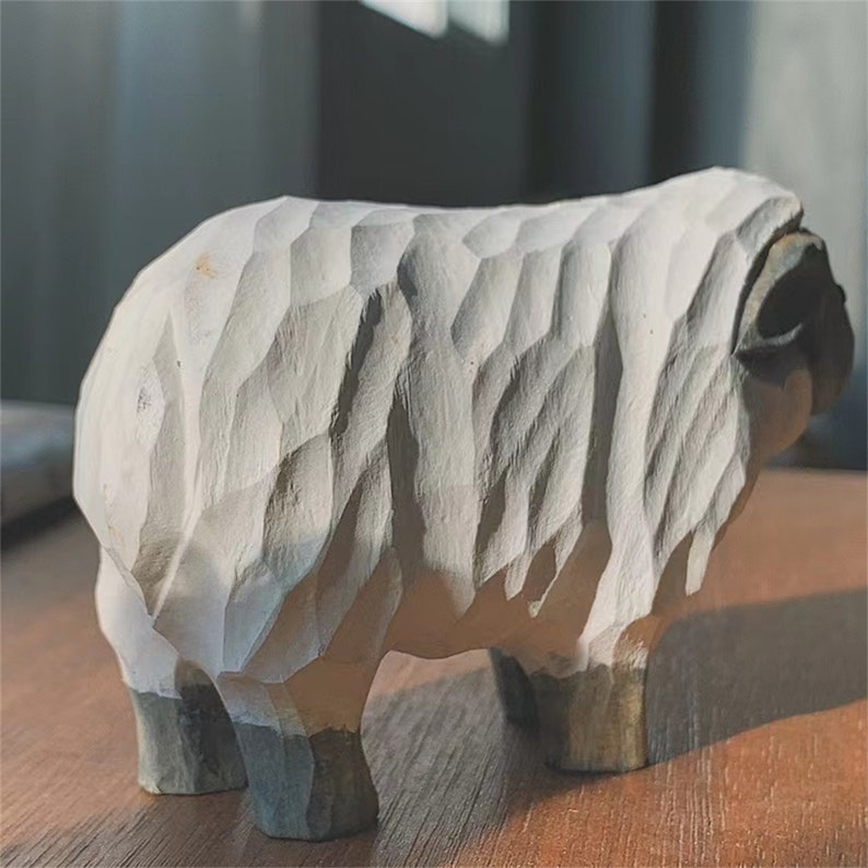 Handmade Wood Carving Sheep Cute Wood Sheep Sculpture White - Etsy