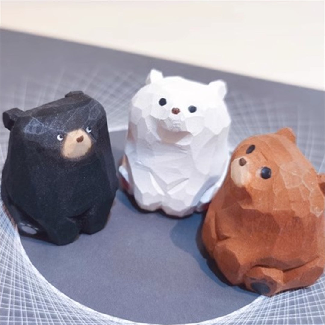 Handmade Cute Brown Bear Wood Carving, Biological Wooden Animal ...