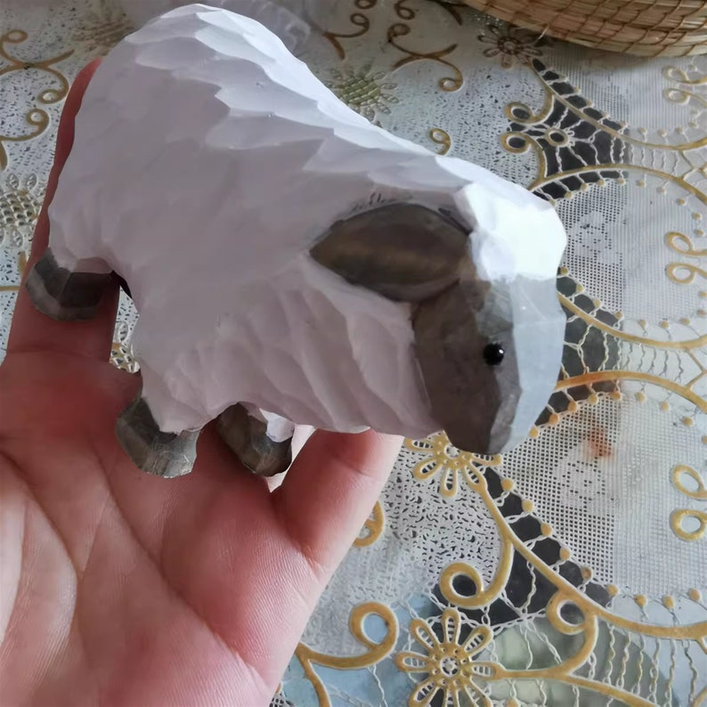 Handmade Wood Carving Sheep Cute Wood Sheep Sculpture White - Etsy