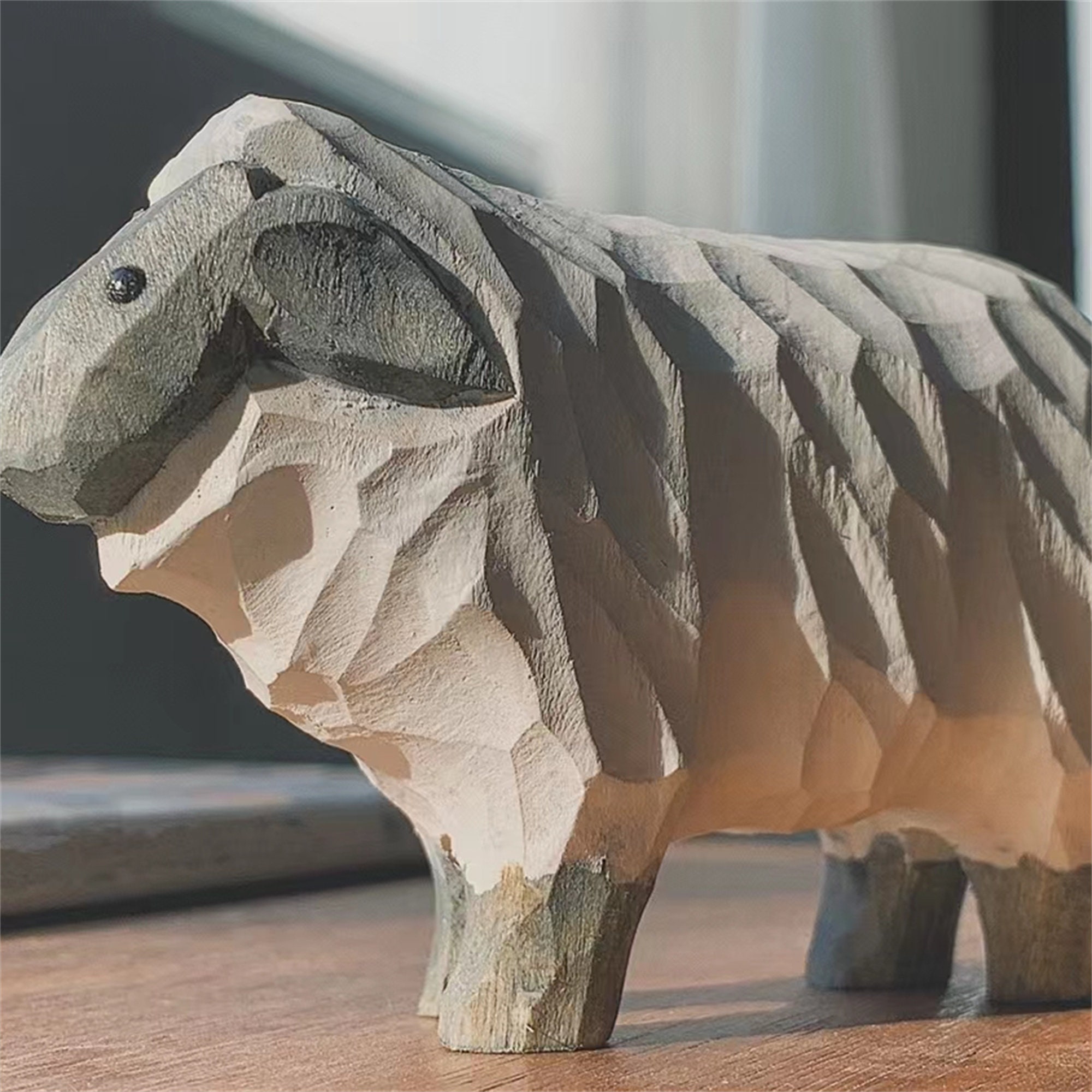 Handmade Wood Carving Sheep, Cute Wood Sheep Sculpture, White Sheep ...