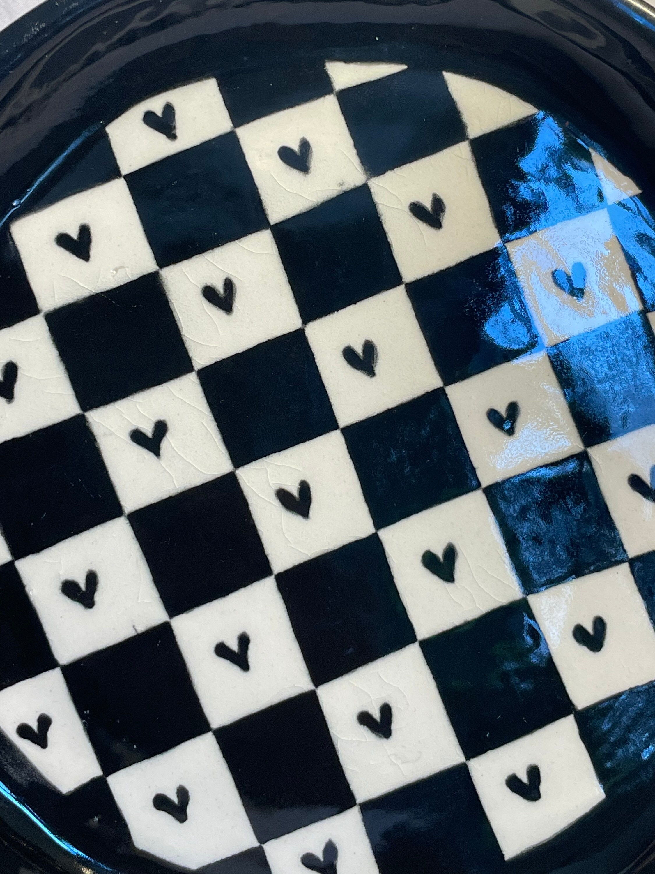 Black Checkered Plate Pink Checkered Plate Handpainted Plate Ceramic ...
