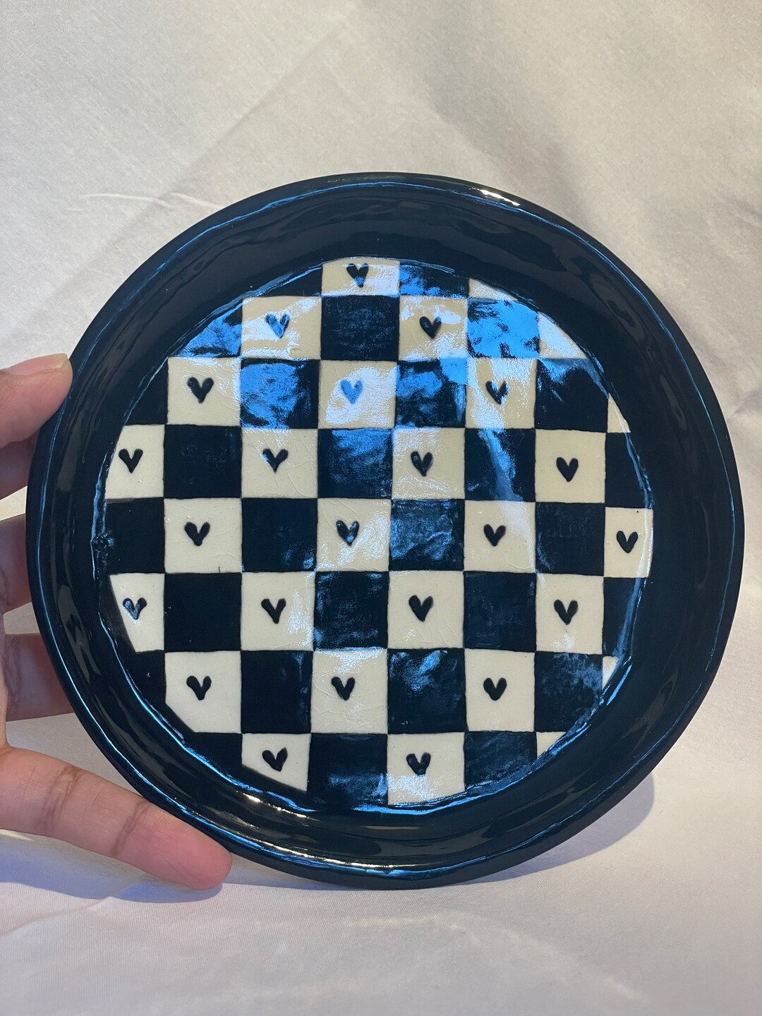 Black Checkered Plate | Pink Checkered Plate | Handpainted Plate ...