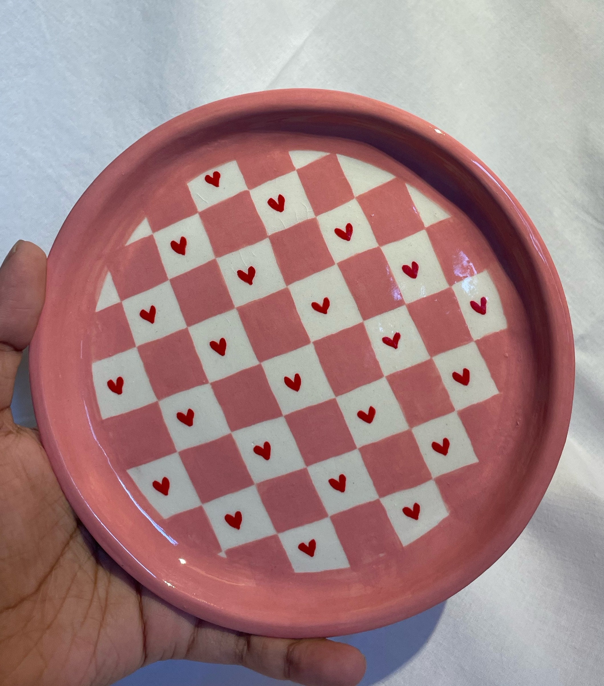 Black Checkered Plate | Pink Checkered Plate | Handpainted Plate ...